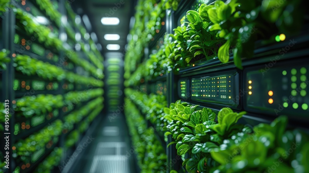 Innovative indoor vertical farm with lush green plants and advanced ...