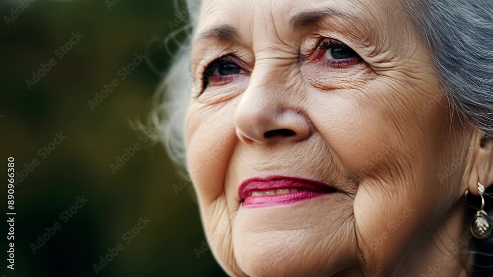 A closeup of a middleaged womans face as she looks confidently into the ...