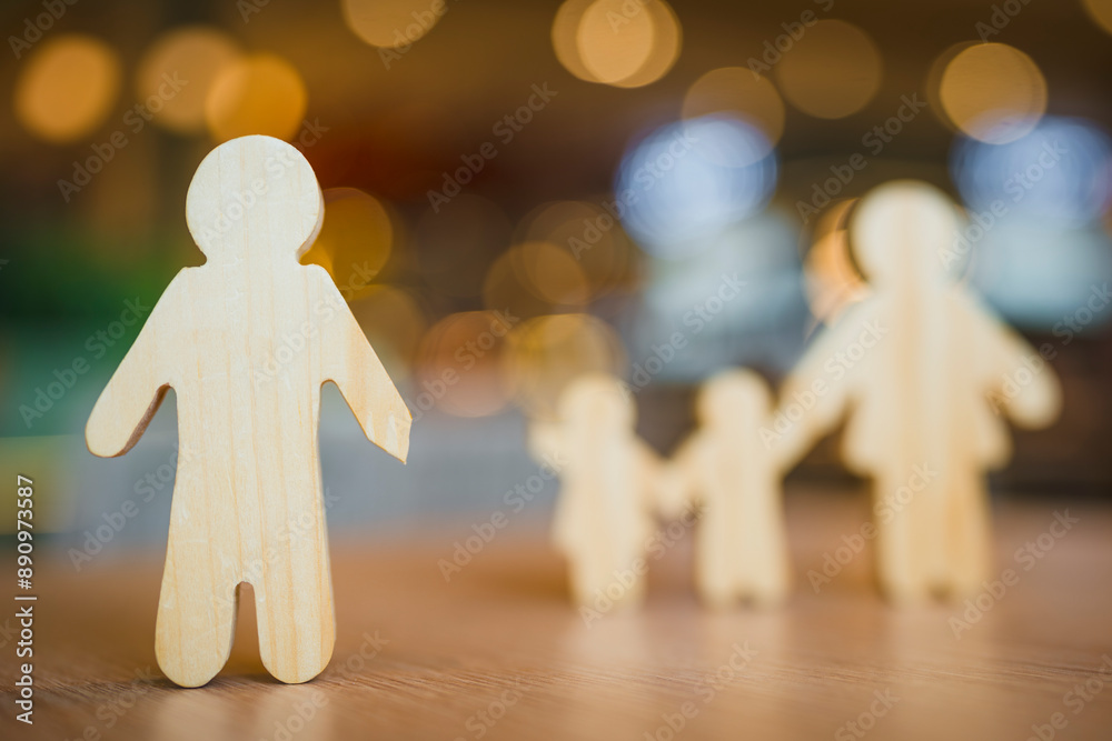 Broken family symbol separating father from mother and children is a ...