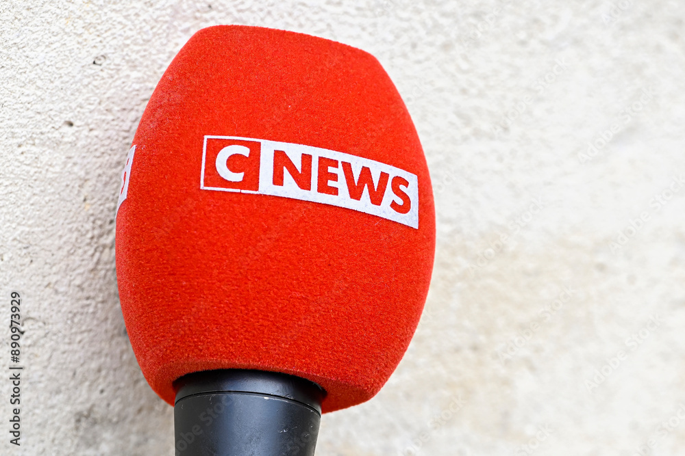 Illustration picture shows a microphone (mic, mike, micro) with the ...