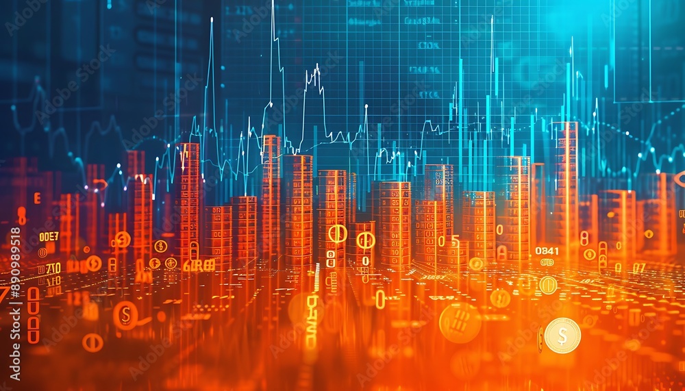 High-resolution digital artwork of a vibrant orange and blue stock ...