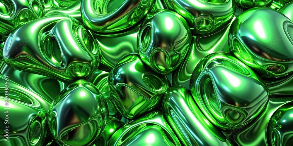 Liquid green metal chrome surface with trippy autostereogram effect ...