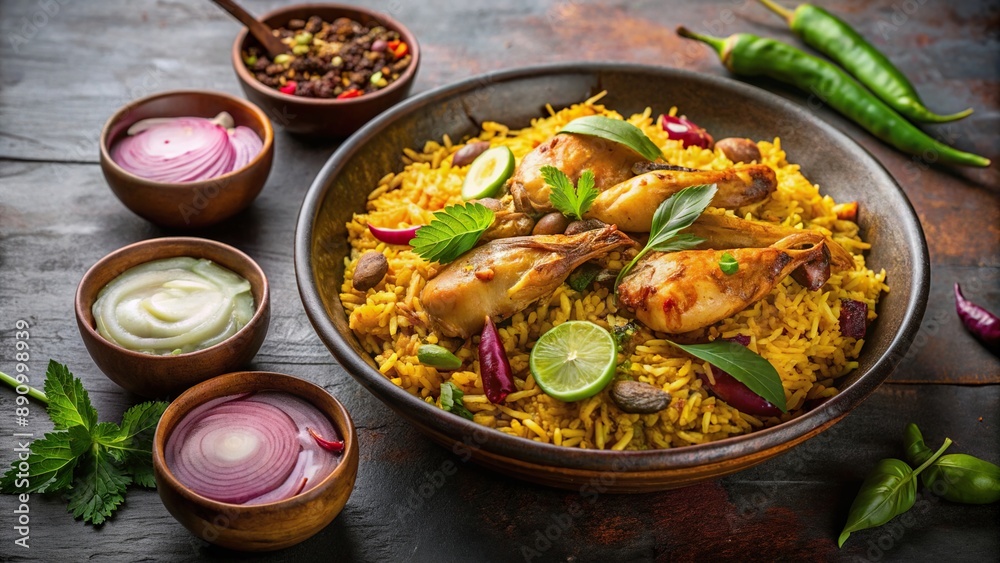 Spicy chicken biryani achar with pickled onions and green chilies ...