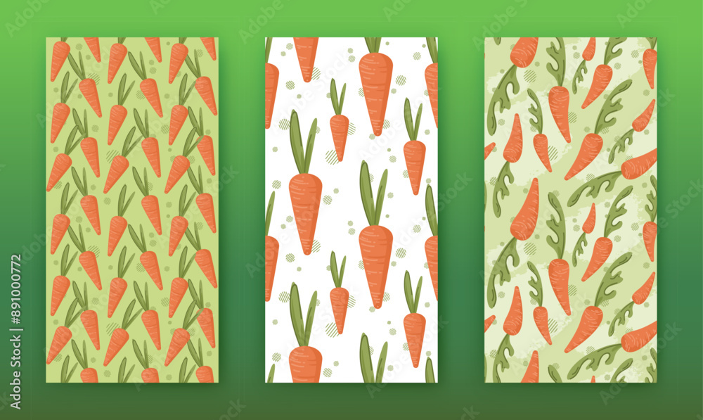Vector seamless patterns set of small bright carrots, big dense green ...