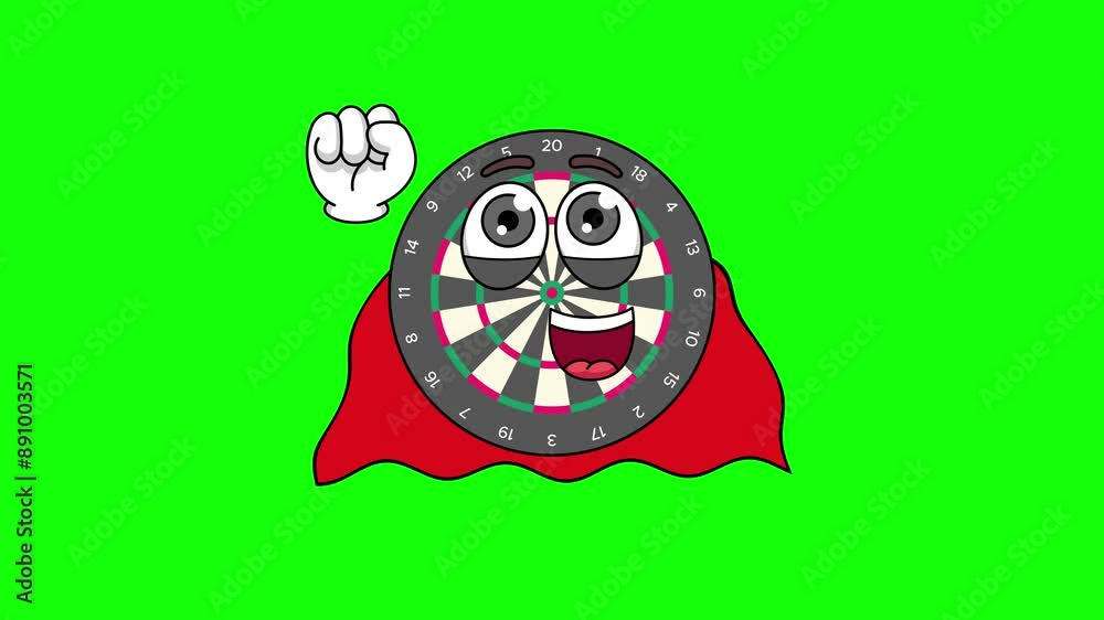 Superhero dart board cartoon flying with red cape, green screen ...