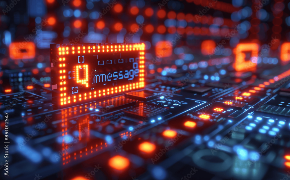 Abstract Background with Orange Binary Code and Pixel Block Letters on ...