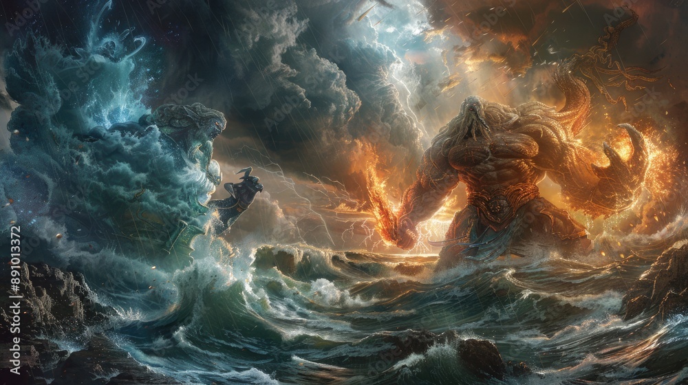 Elemental titans of primordial forces, embodiments of raw earth and ...