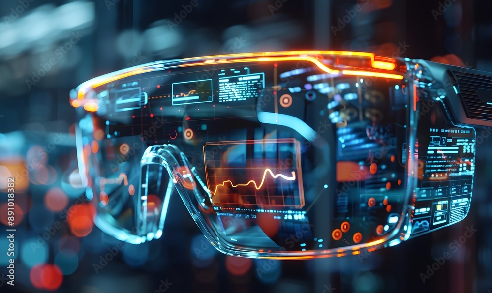 Futuristic concept illustration of augmented reality (AR) glasses ...