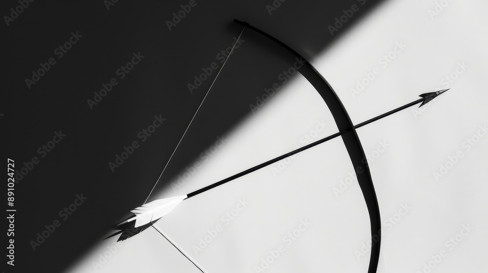Minimalist design of a bow and arrow, clean lines and sharp angles ...