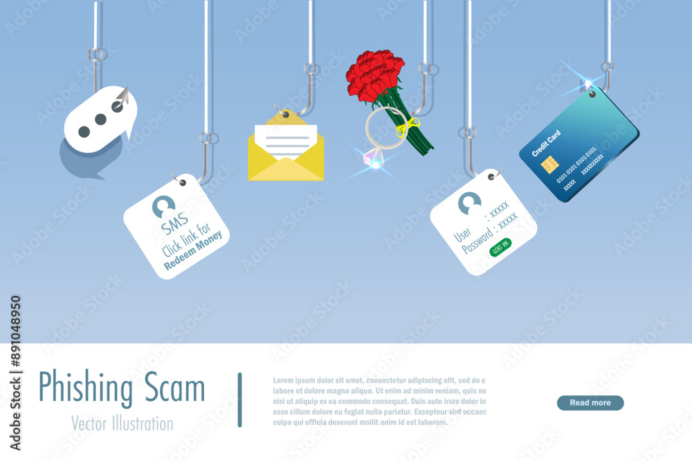 Phishing scam, cyber attack and digital crime. Online phishing hook ...