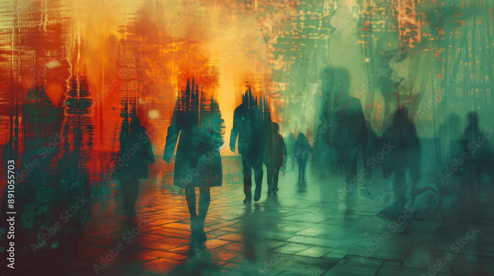 faint, ghost-like images within a vibrant scene, symbolizing the ...