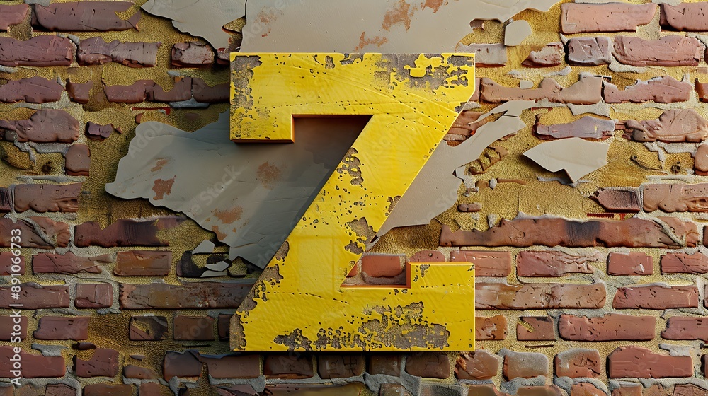 Font on brick texture letter z cut out of paper on a background of real ...