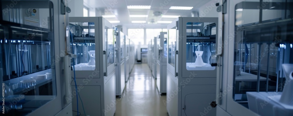 Rows of 3D Printers in a Modern Laboratory, Industrial Design, Technology, Manufacturing, 3D ...