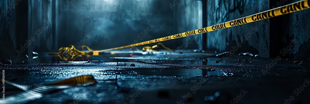 Crime Scene Investigation - Yellow Tape and Evidence - A dark and ...