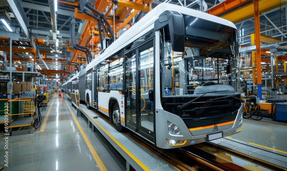 Futuristic Electric Bus Manufacturing: Abstract Visualization of ...