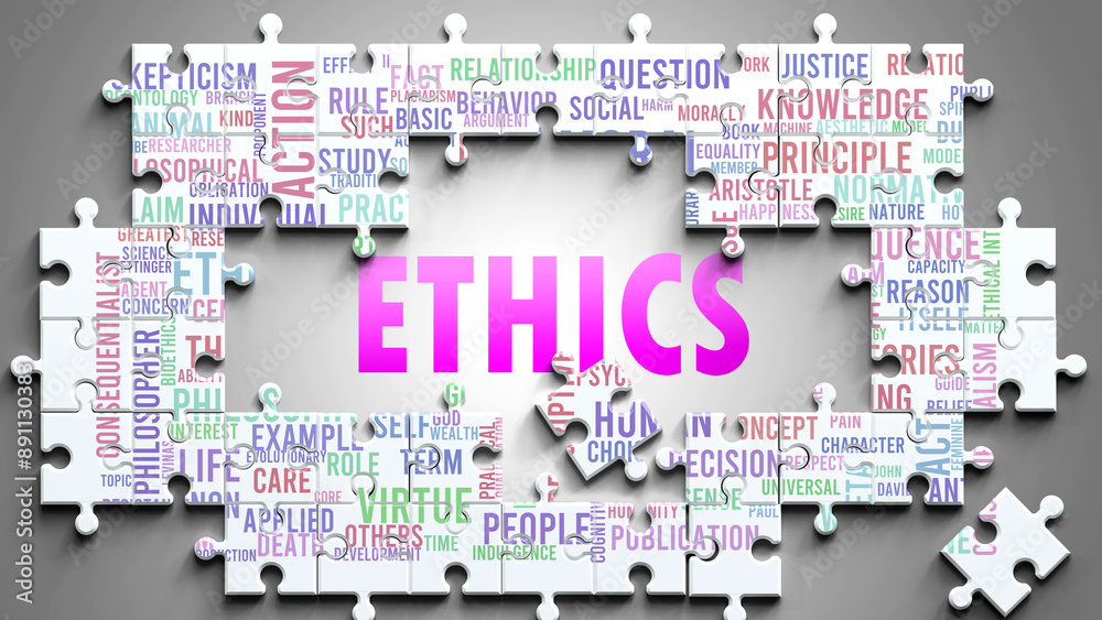 Ethics as a complex subject, related to important topics. Pictured as a ...
