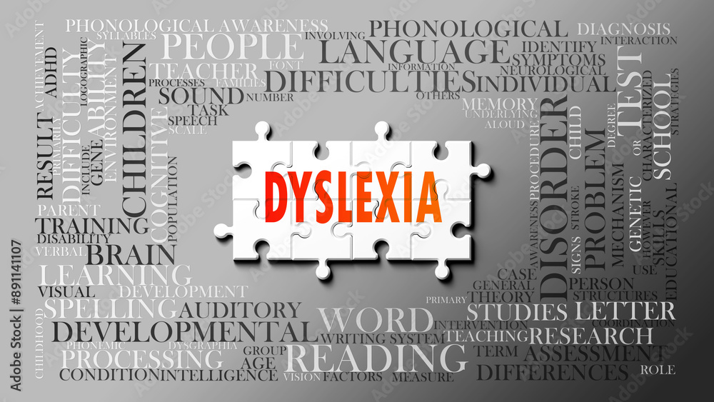 Dyslexia as a complex subject, related to important topics. Pictured as ...
