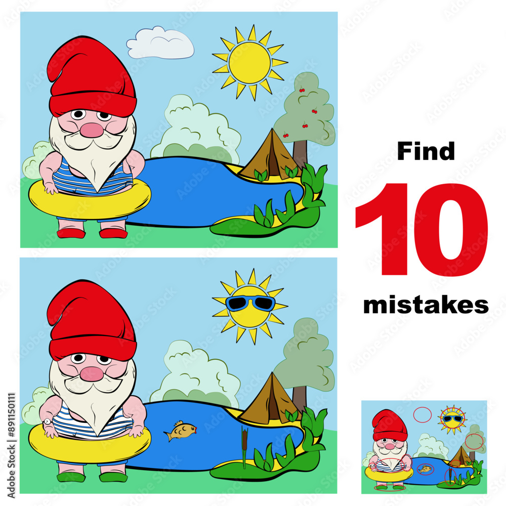 Vector image of a cute swimmer garden lawn dwarf with swimming rescue ...