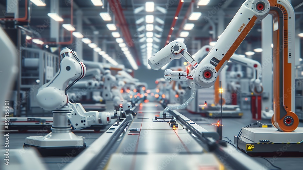 Dynamic factory floor showcasing robotic process automation with ...