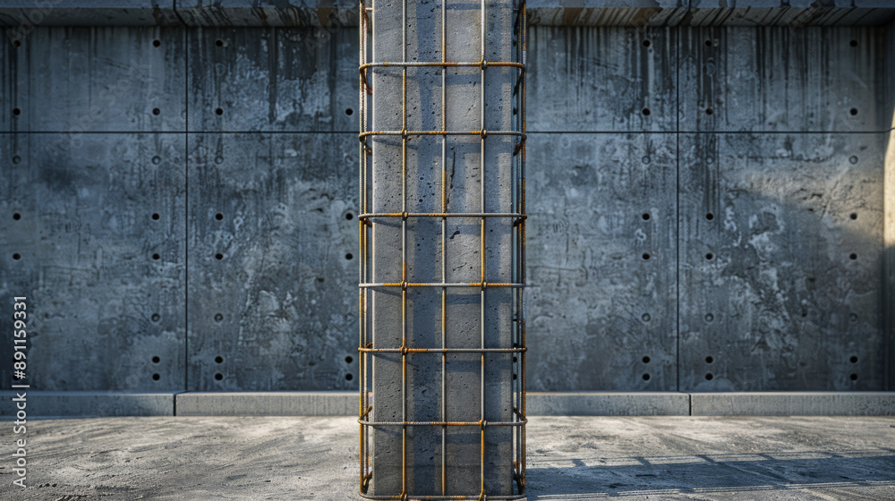 Reinforced concrete column structure with rebar steel cage for building ...