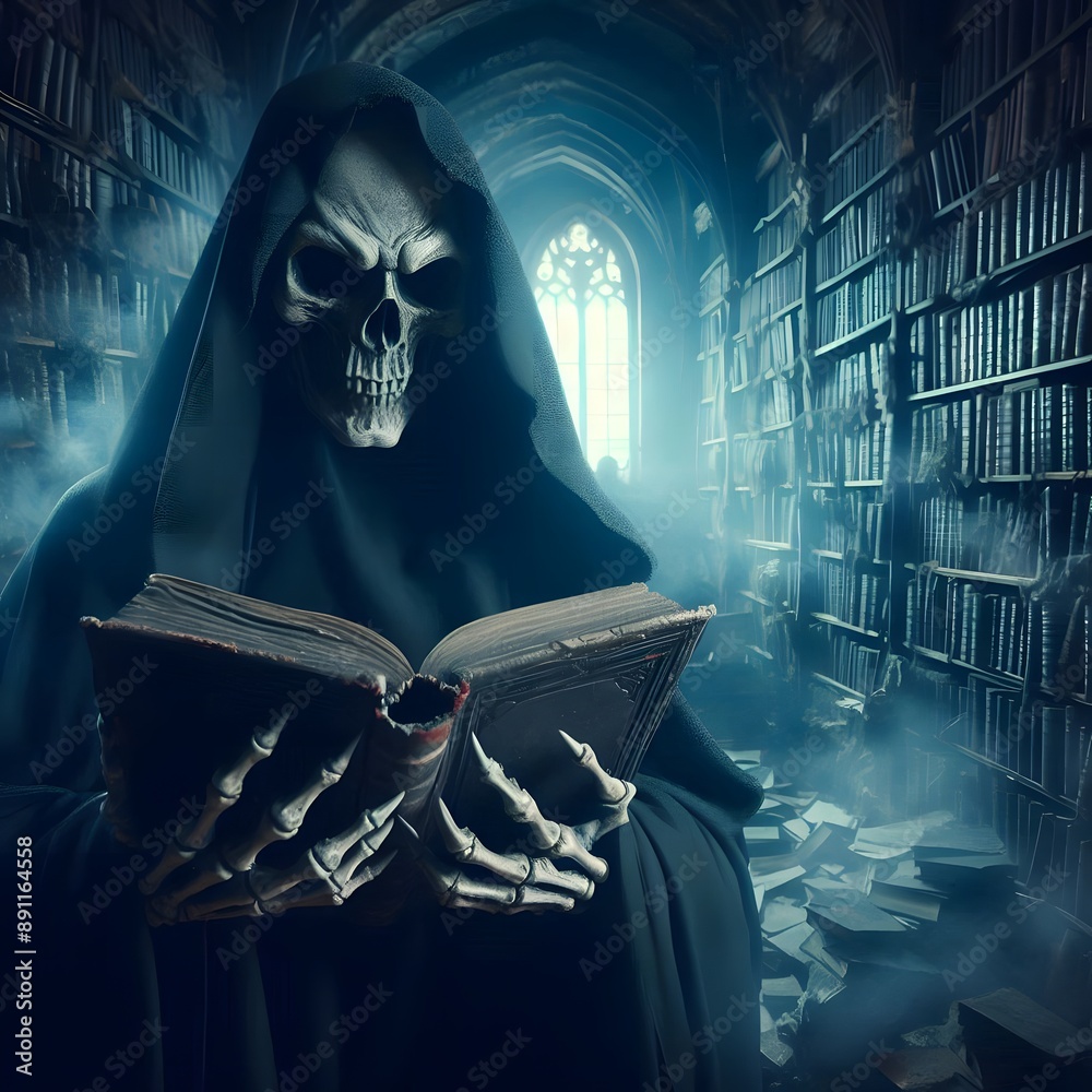 Grim Reaper in Ancient Library: A Mysterious FigureGrim Reaper in ...
