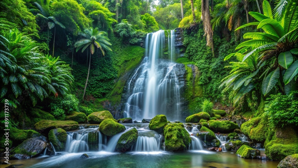 Foto de Lush green foliage and cascading waterfalls in El Yunque Rain ...