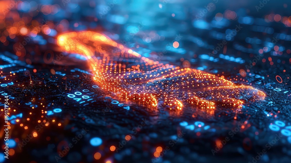 An abstract image of a footprint made up of binary code or digital ...