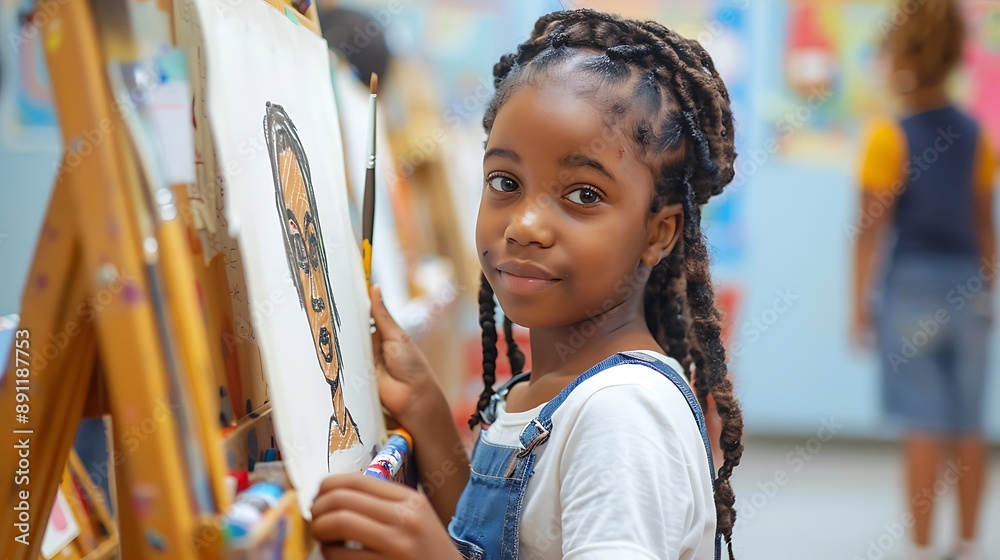 A student drawing a self-portrait as part of a first-day-of-school ...