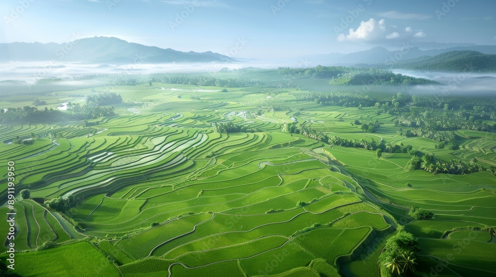 Aerial view of rice terraces transforming into 3D topographic map with ...