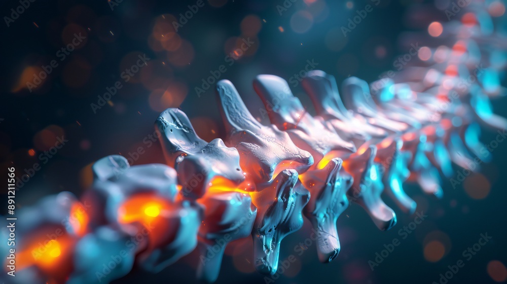 3D anatomy of a human spine highlighting a broken vertebra due to ...