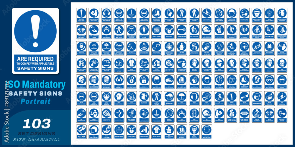 103 set ISO mandatory safety signs V01 size a4/a3/a2/a1 Stock Vector ...