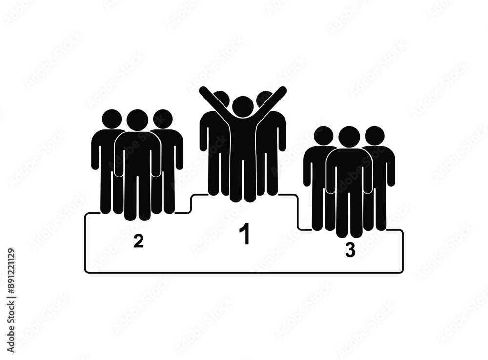 victory icon, team winners stands on a pedestal, teamwork illustration ...