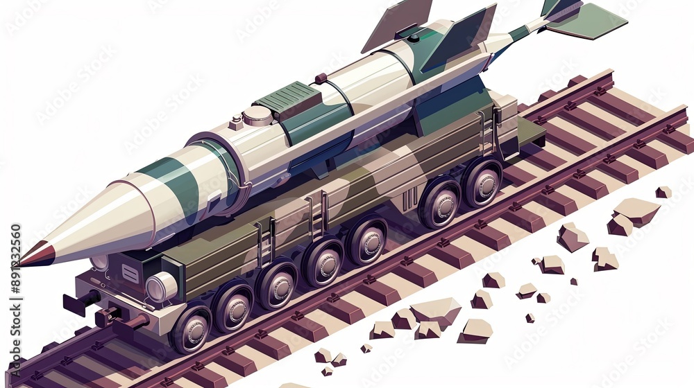Futuristic Isometric Railway Rolling Combat Missile System (BZHRK) with ...