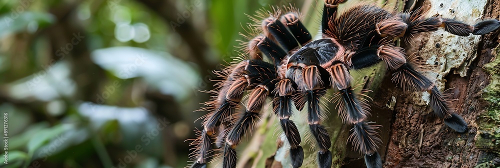 Pinktoed Tarantula climbing tree Amazon rainforest fuzzy body delicate ...
