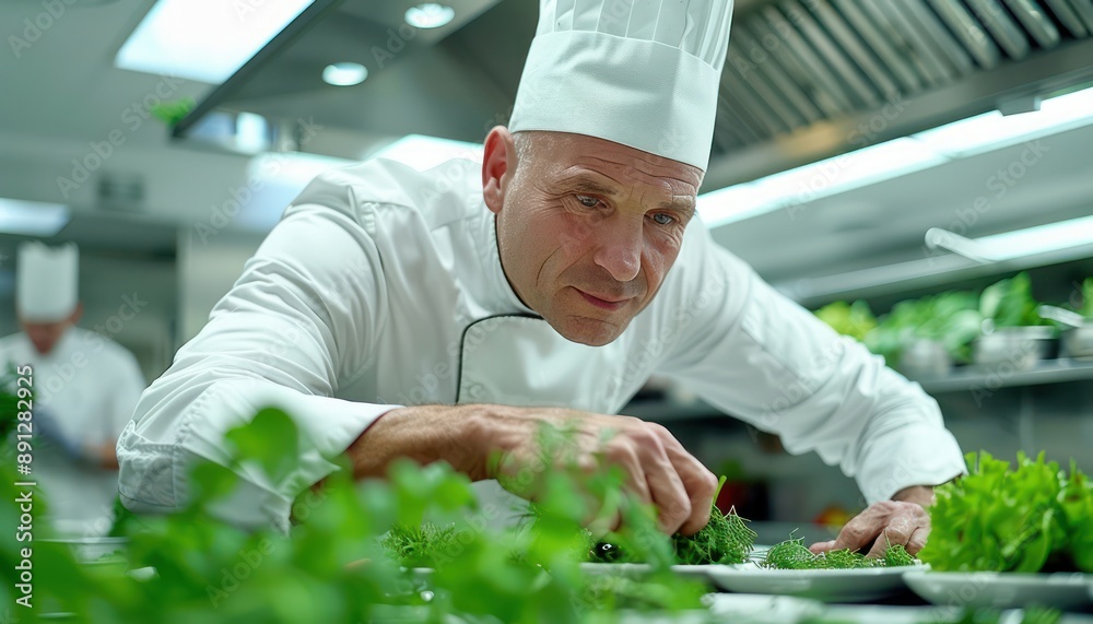 Professional Chef Maintaining Kitchen Hygiene and Order, Ensuring Food ...