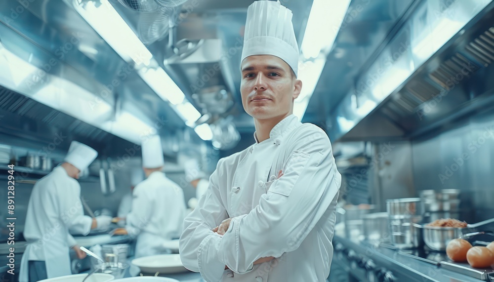 Professional Chef Maintaining Order and Cleanliness in a Busy ...