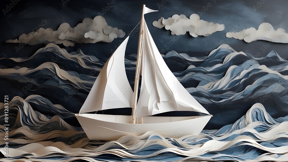 original template. Paper sailboat made from recycled white cloth with ...