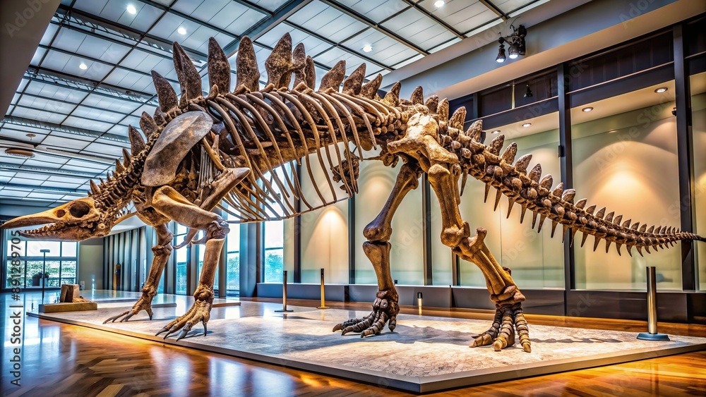 Real size Ankylosaurus dinosaur skeleton in museum, ancient, museum ...