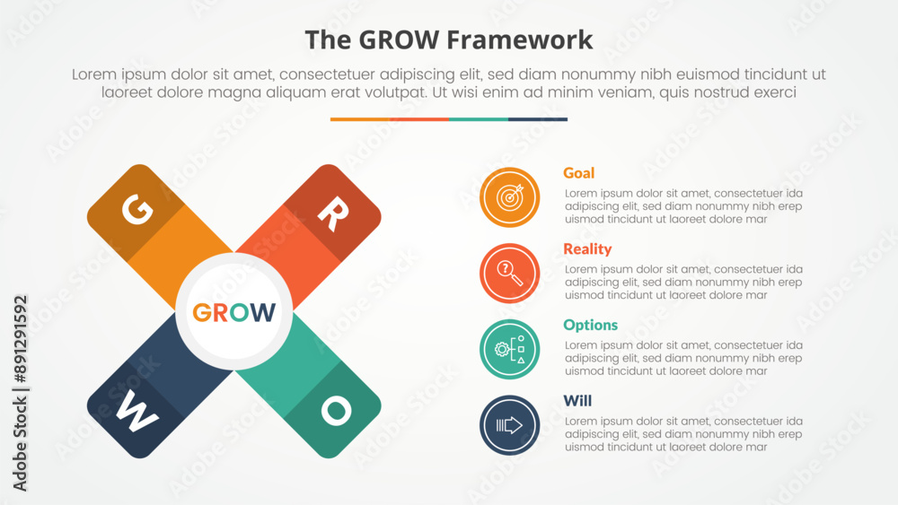 GROW model coaching infographic concept for slide presentation with x ...