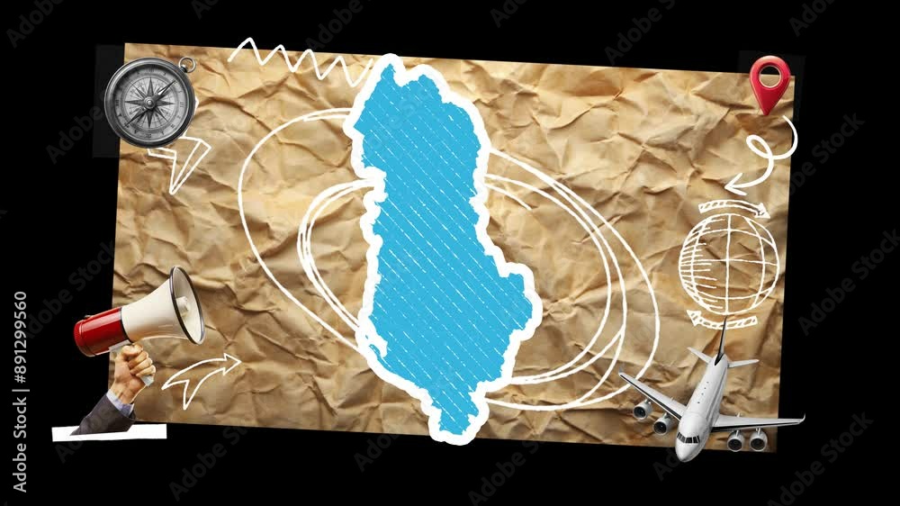 Contemporary art collage of albania map with black and green screen ...