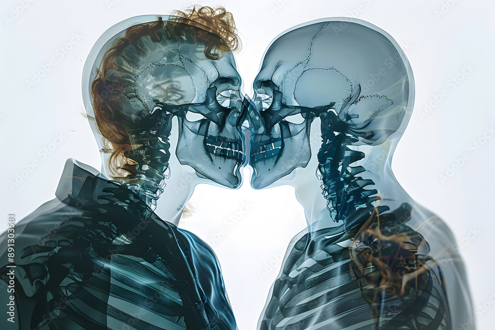 x-ray vision concept art depicting a couple kissing - white background ...