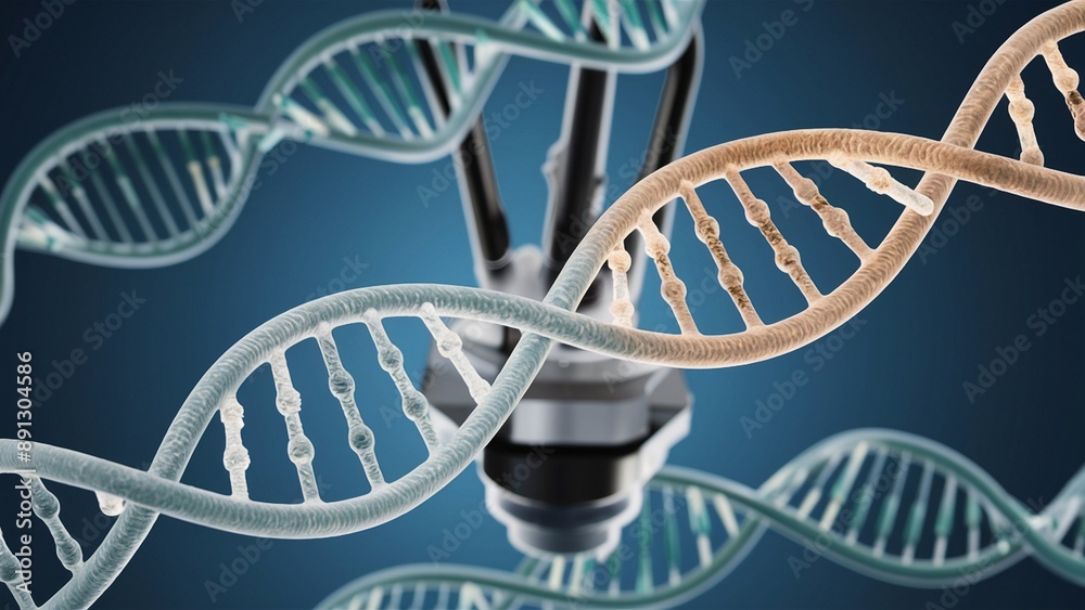 Illustration of DNA before and after CRISPR editing in a microscope ...