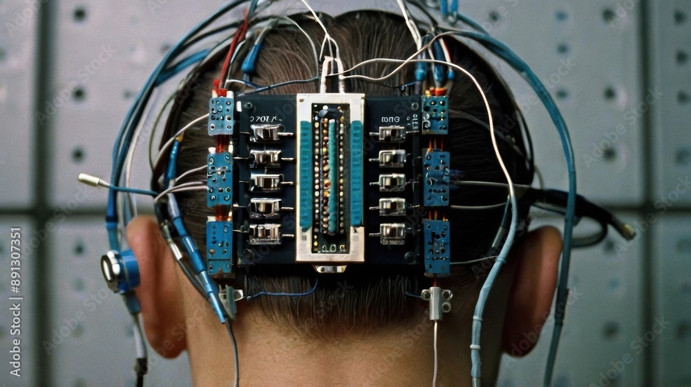Brain-computer interface (BCI) device with electrodes on the scalp ...
