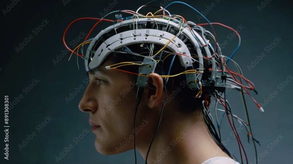 Brain-computer interface (BCI) device with electrodes on the scalp ...