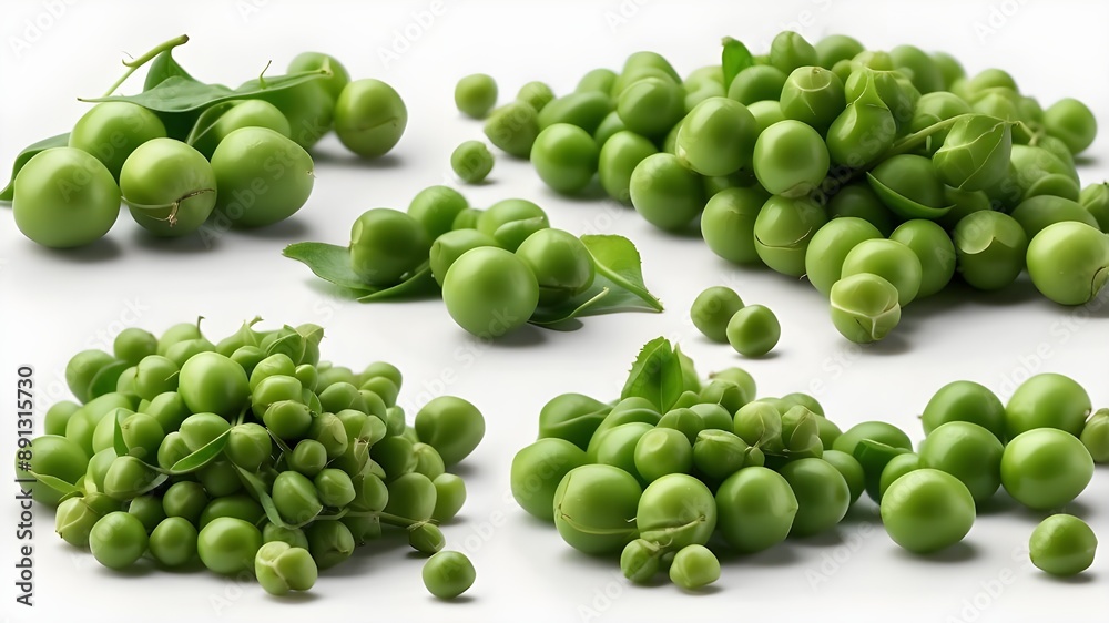Green pea vegetable, many angles and view side top front cluster pile ...