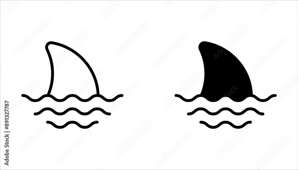 shark fin icon set, logo sign vector outline on white background Stock ...