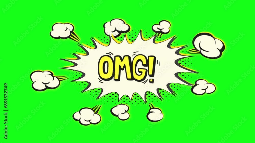 OMG retro vintage text comic pop up bubble animation with green screen ...