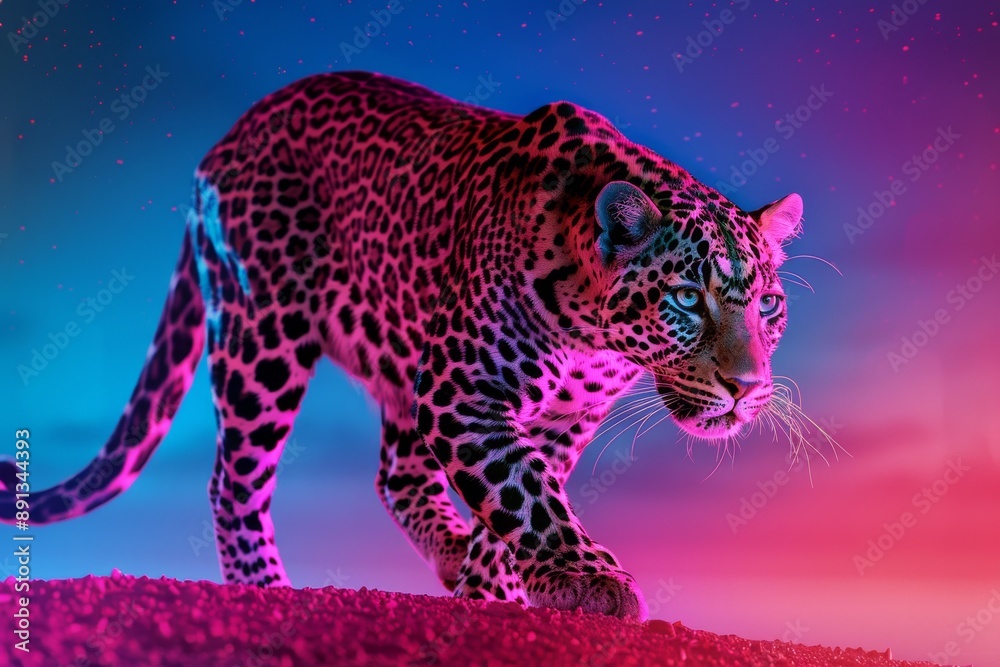 Cheetah. Abstract, neon, multi-colored portrait of a Cheetah on dark ...