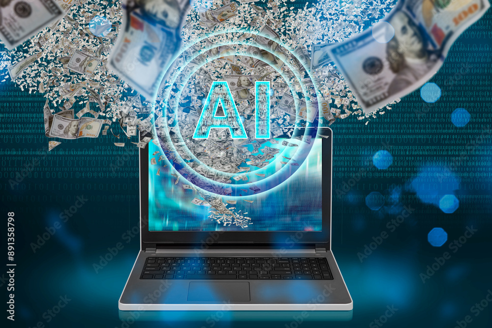 AI, artificial intelligence concept. Money wallpaper background with US ...