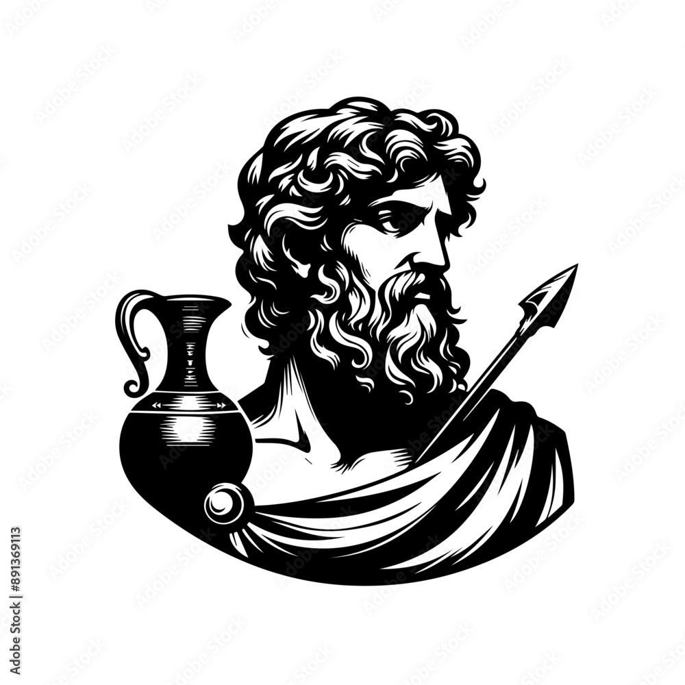 greek god of fire and blacksmithing Hephaestus illustration. black and ...